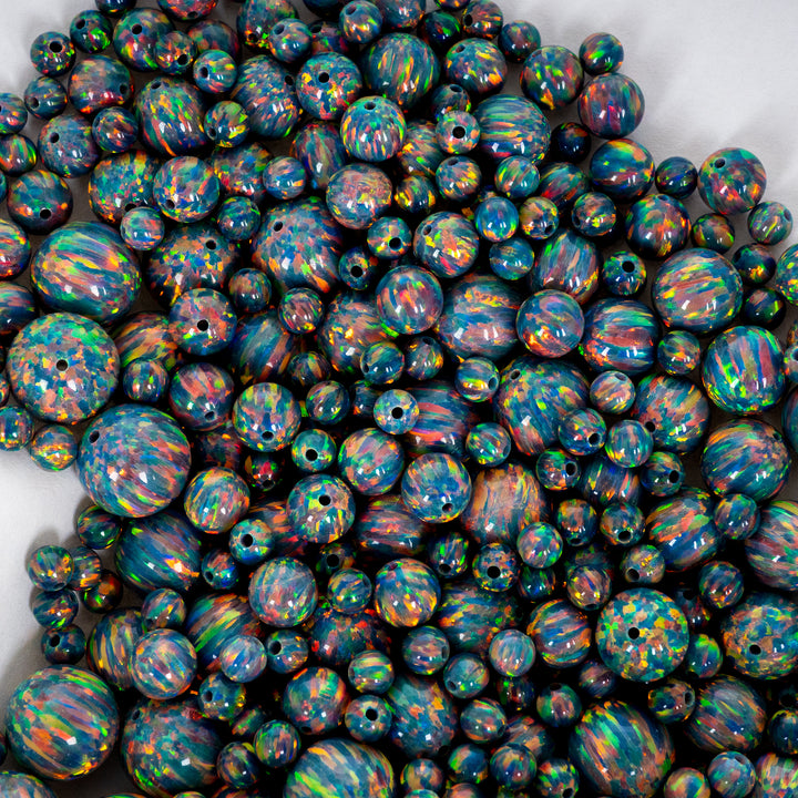 Gray Round Astral Opal™ Beads with Rainbow Fire | Lab-Created Beads for ...