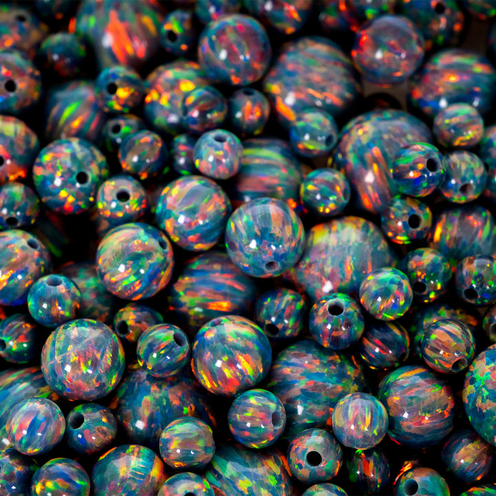 Gray Round Astral Opal™ Beads with Rainbow Fire | Lab-Created Beads for ...