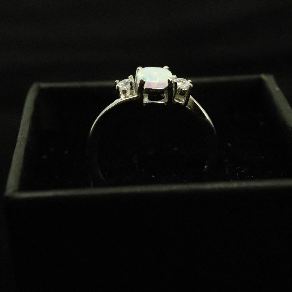 white opal ring silver